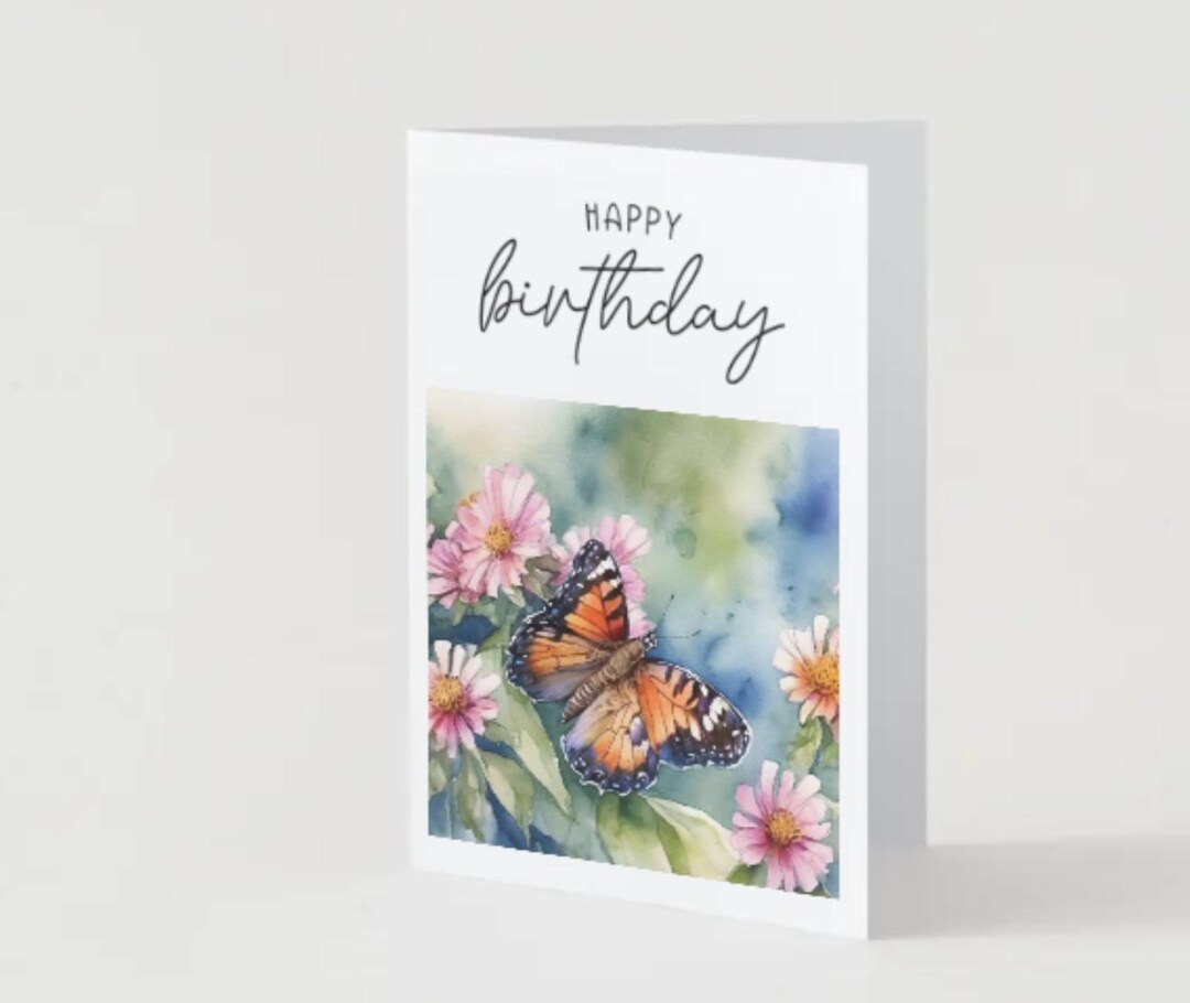 Butterfly Happy Birthday Card, Printable Blank Greeting (PDF File) - Etsy