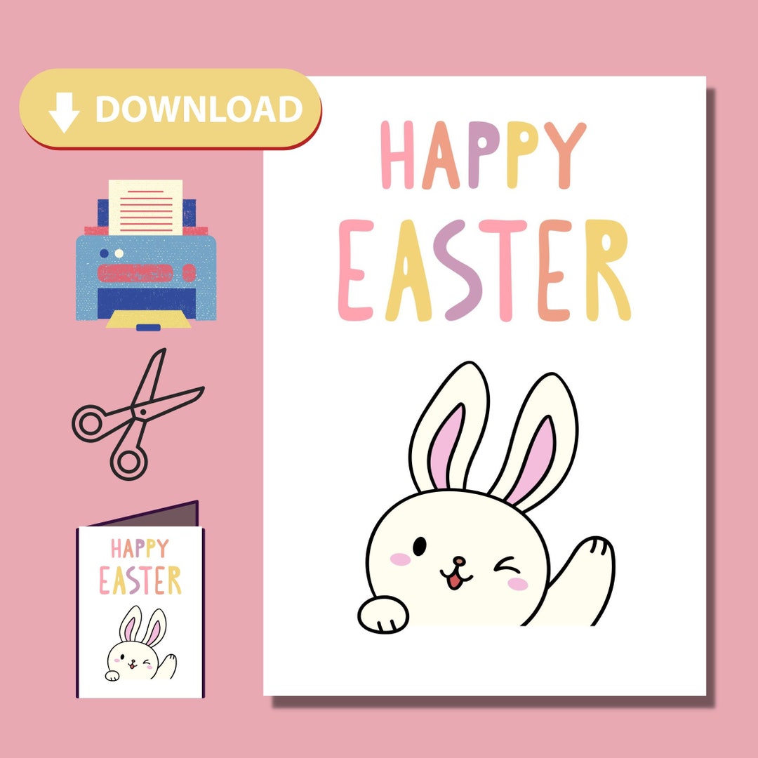 Happy Easter Bunny Printable Greeting Card | Easter Printable Card ...