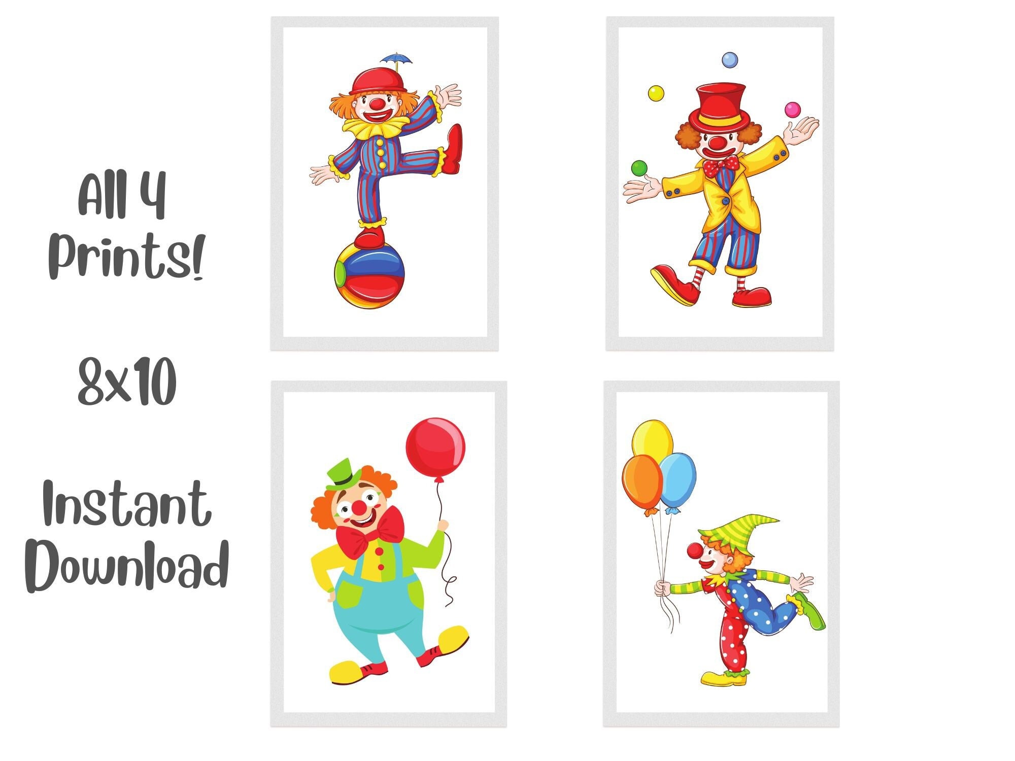 Digital Download Circus Clown Theme Set of 4 Prints Wall Decor - Etsy