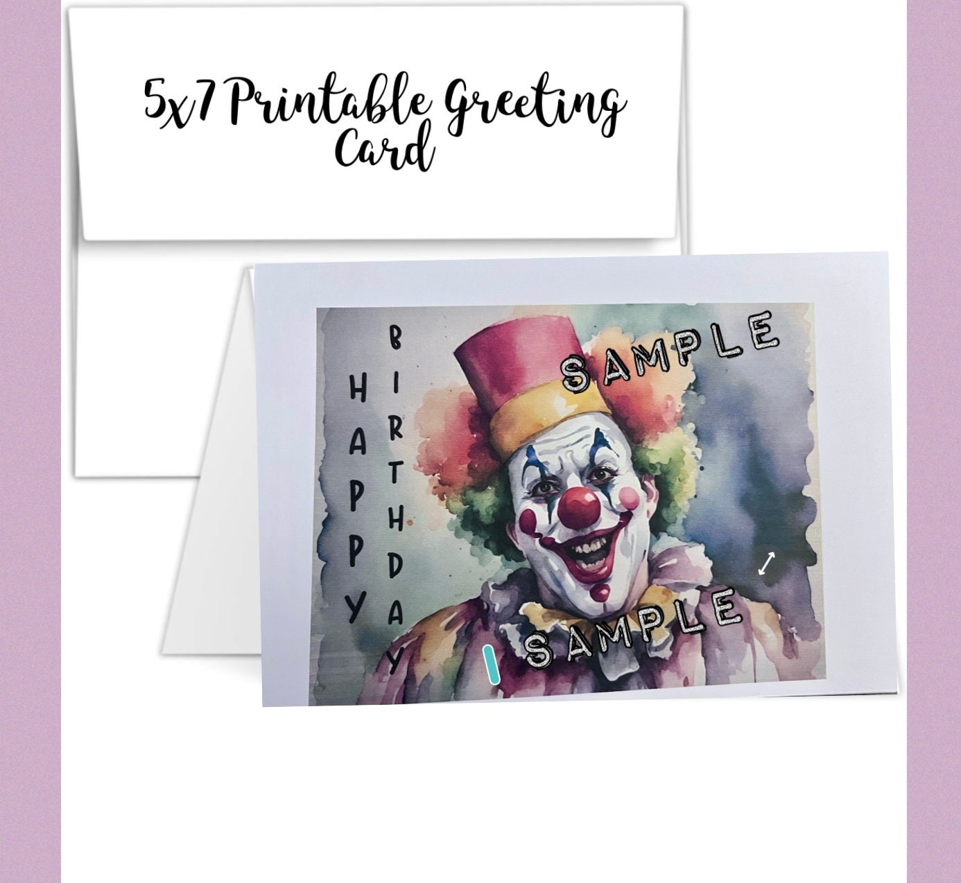 Digital Birthday Clown Greeting Card, Watercolor Print, Digital Card ...