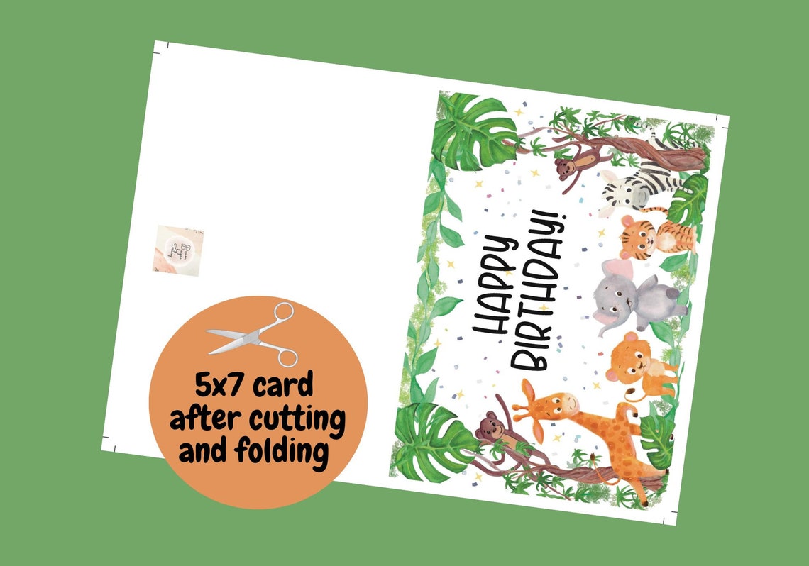 Jungle Theme Birthday Printable Greeting Card | Happy Birthday Jungle ...