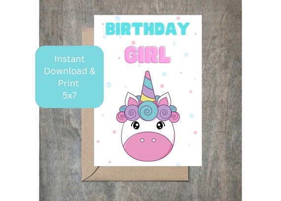 Unicorn Happy Birthday Printable Greeting Card Cute Unicorn - Etsy