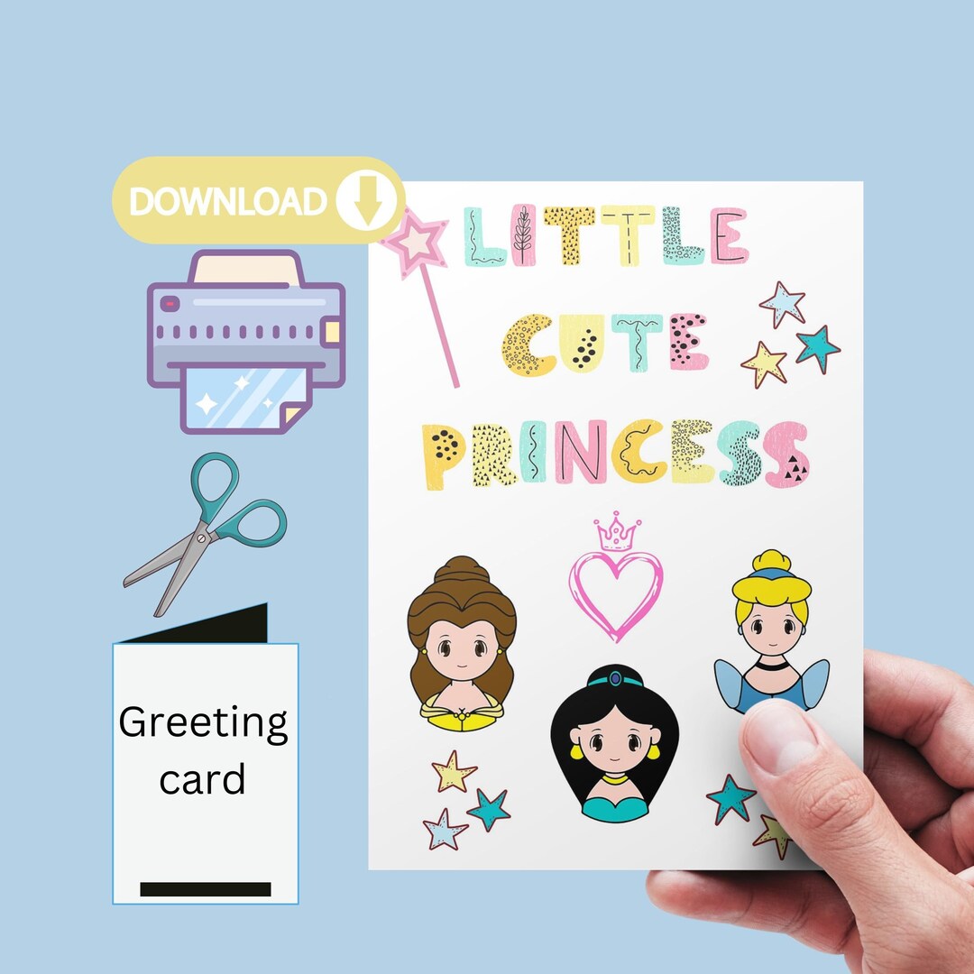 Little Cute Princess Printable Greeting Card Princesses Instant ...