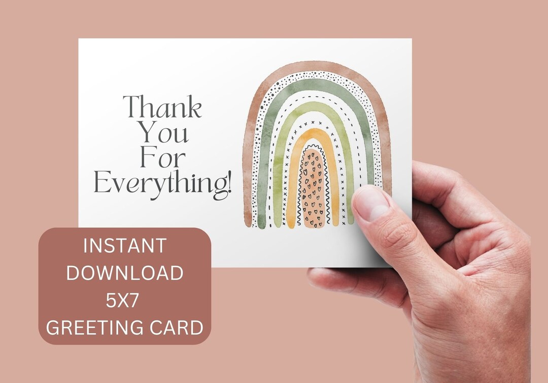 Boho Rainbow Thank You Printable Card | Instant Digital Download Card ...