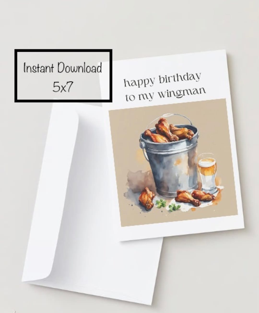 Printable Happy Birthday Wingman Card, Chicken Wings and Beer ...