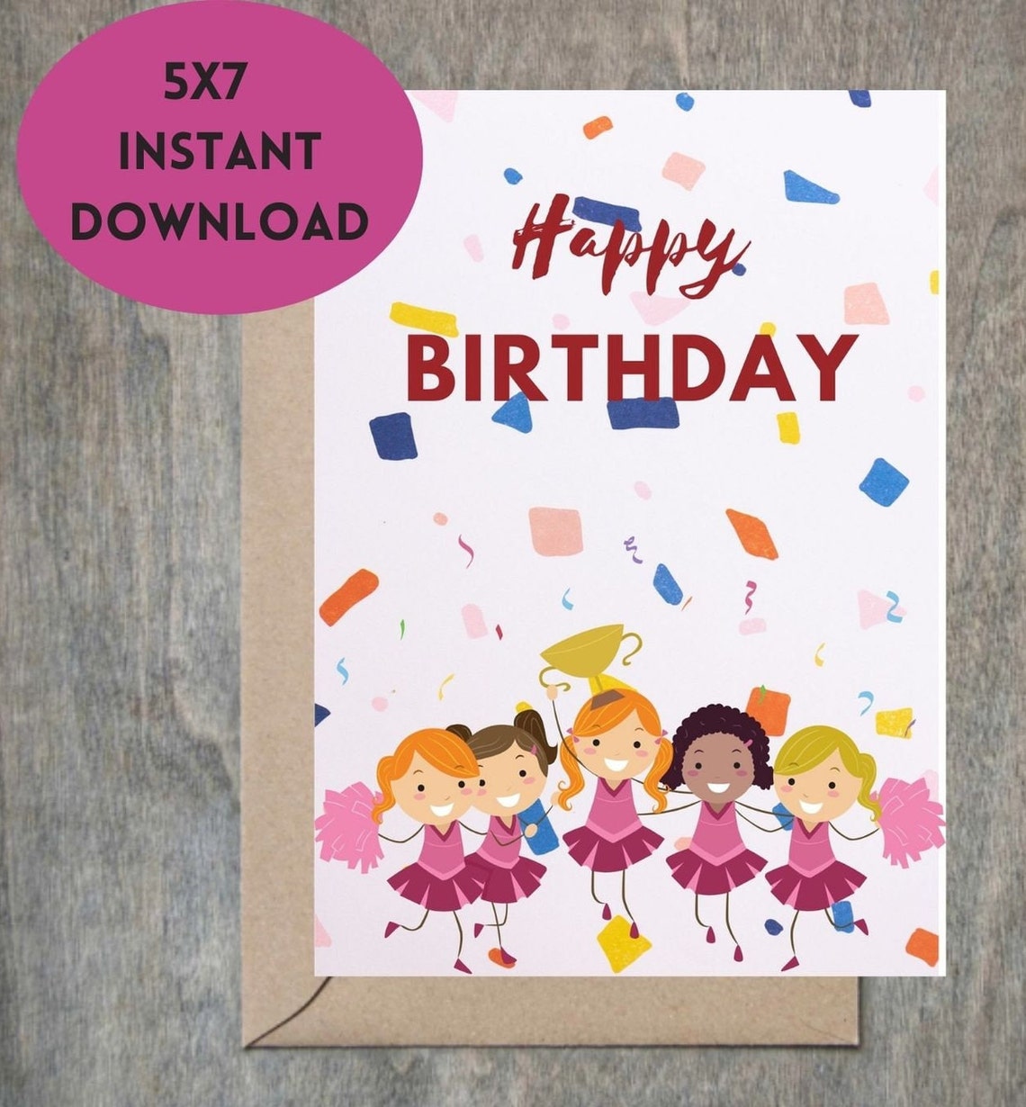 Cheerleader Happy Birthday Printable Greeting Card Kid - Etsy