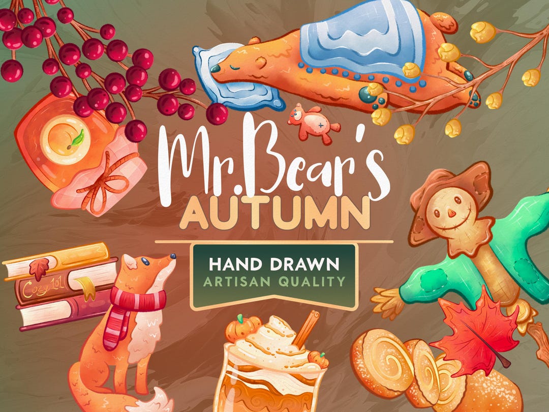 Autumn Clipart Bundle - 45 Hand-drawn Pngs - Fall Leaves, Pumpkins ...