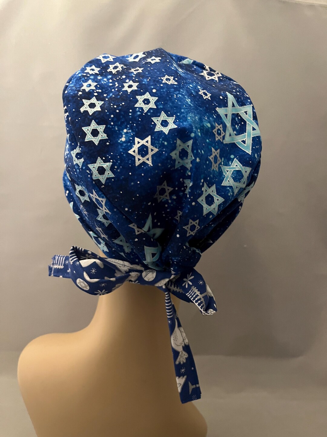 Star of David Hanukkah Chanukah Silver Blue Tie Back Scrub Hat CRNA ...