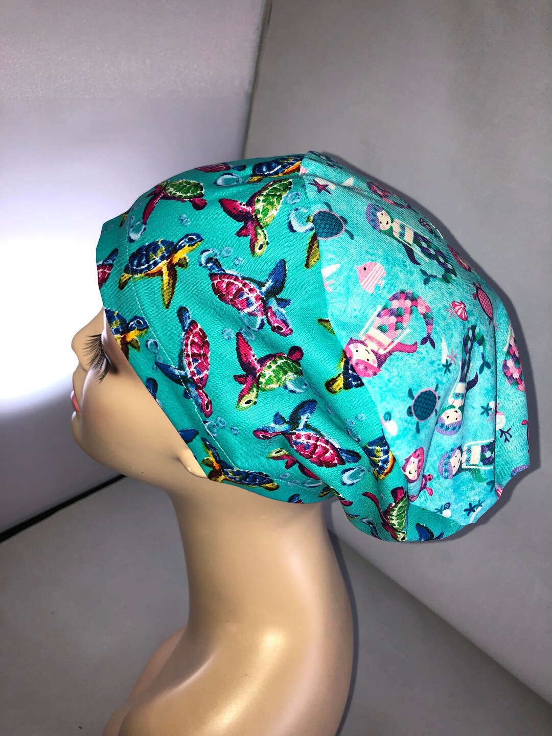 Euro Scrub Hat Sea Turtles Mermaids Cord Lock Toggle Adjustable CRNA ...