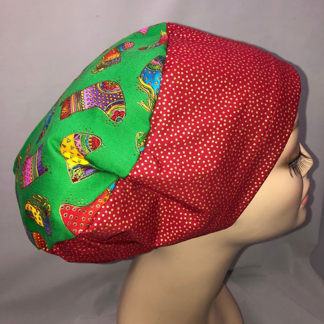 Christmas Stockings Euro Scrub Hat Combo Gold Dots Toggle Adjustable ...