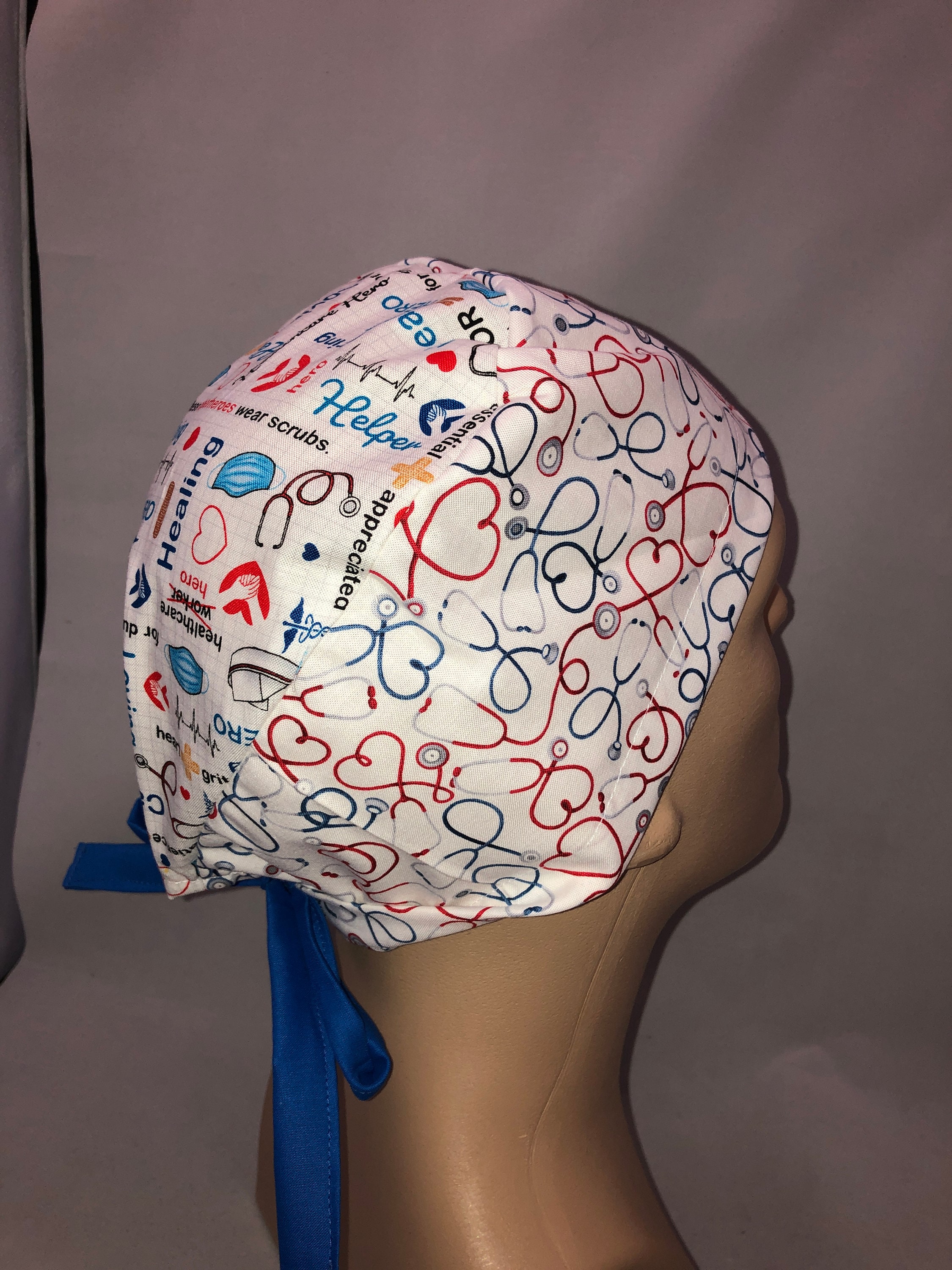 Healthcare Hero Stethoscope Combo Tie Back Scrub Hat CRNA CNOR Dr Skull ...