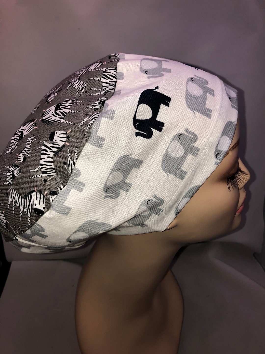 Euro Scrub Hat Elephant Combo Zebra Toggle Adjustable CRNA CNOR Chef ...