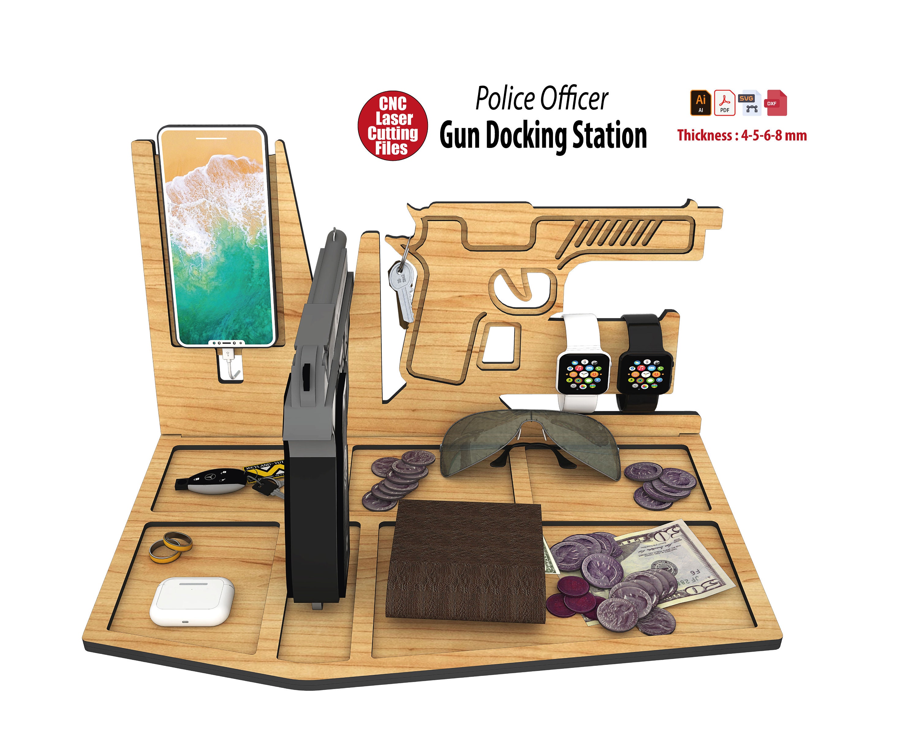 Police Officer Gun Docking Phone Charging Station Pad, Desk Organizer ...