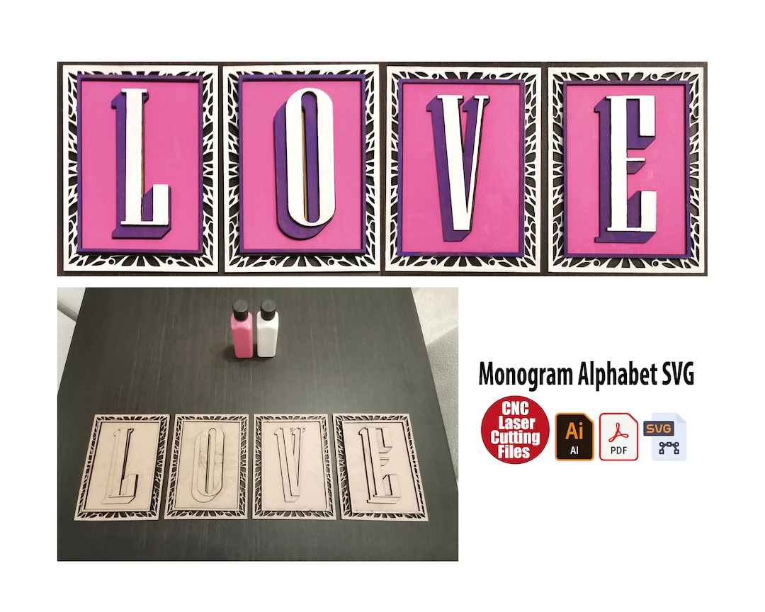 Multi Layer Monogram Alphabet SVG, DXF, PNG, Multi Layer Monogram Frame ...