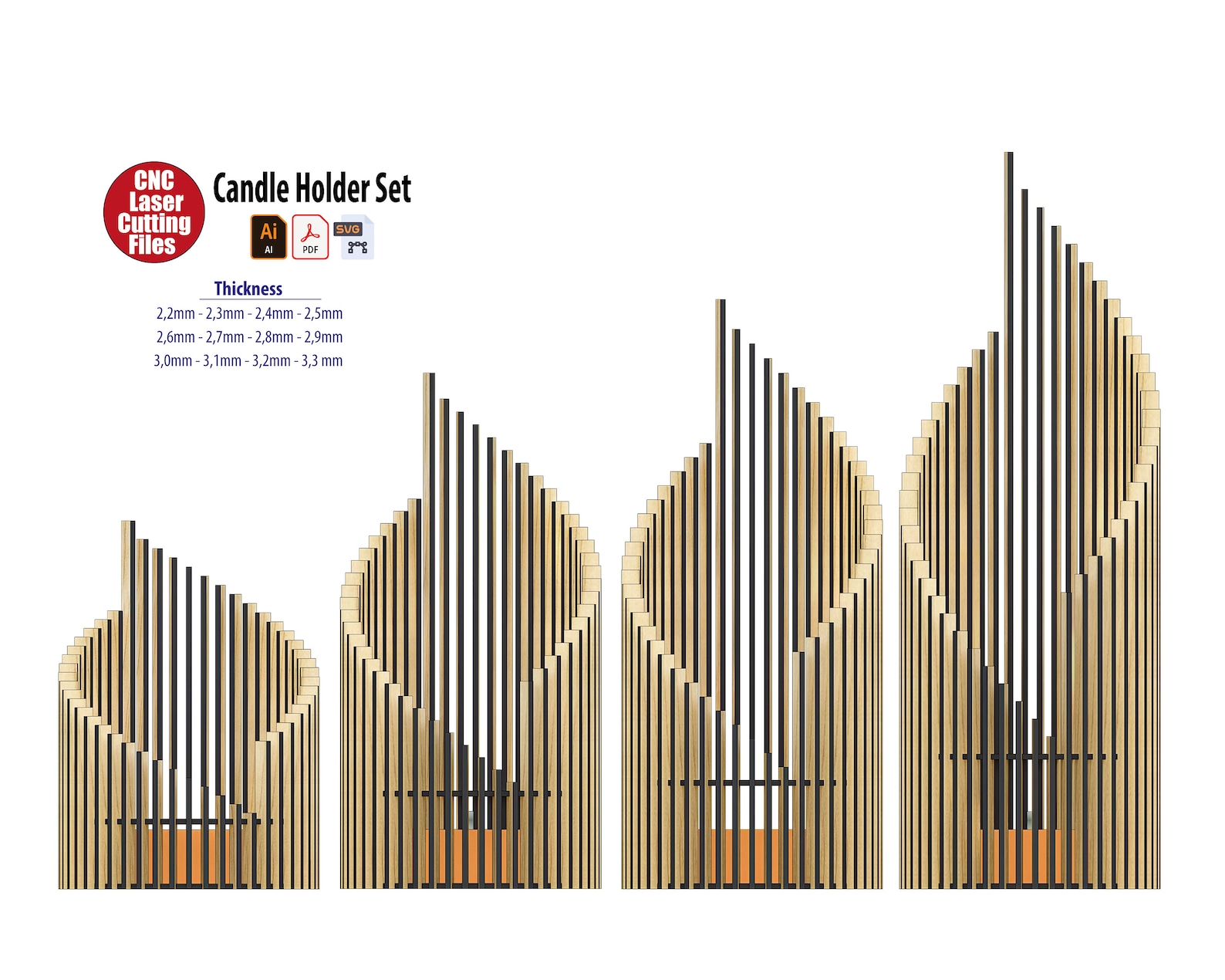 Wooden Candle Holder Set or Candle Stand Set Laser Cut Files Svg, Pdf ...