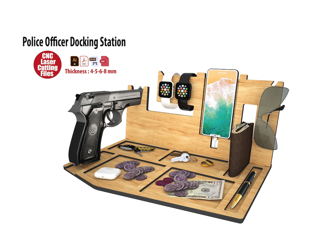 Wood Police Officer Gun Docking Phone Charging Station Pad, Desk ...