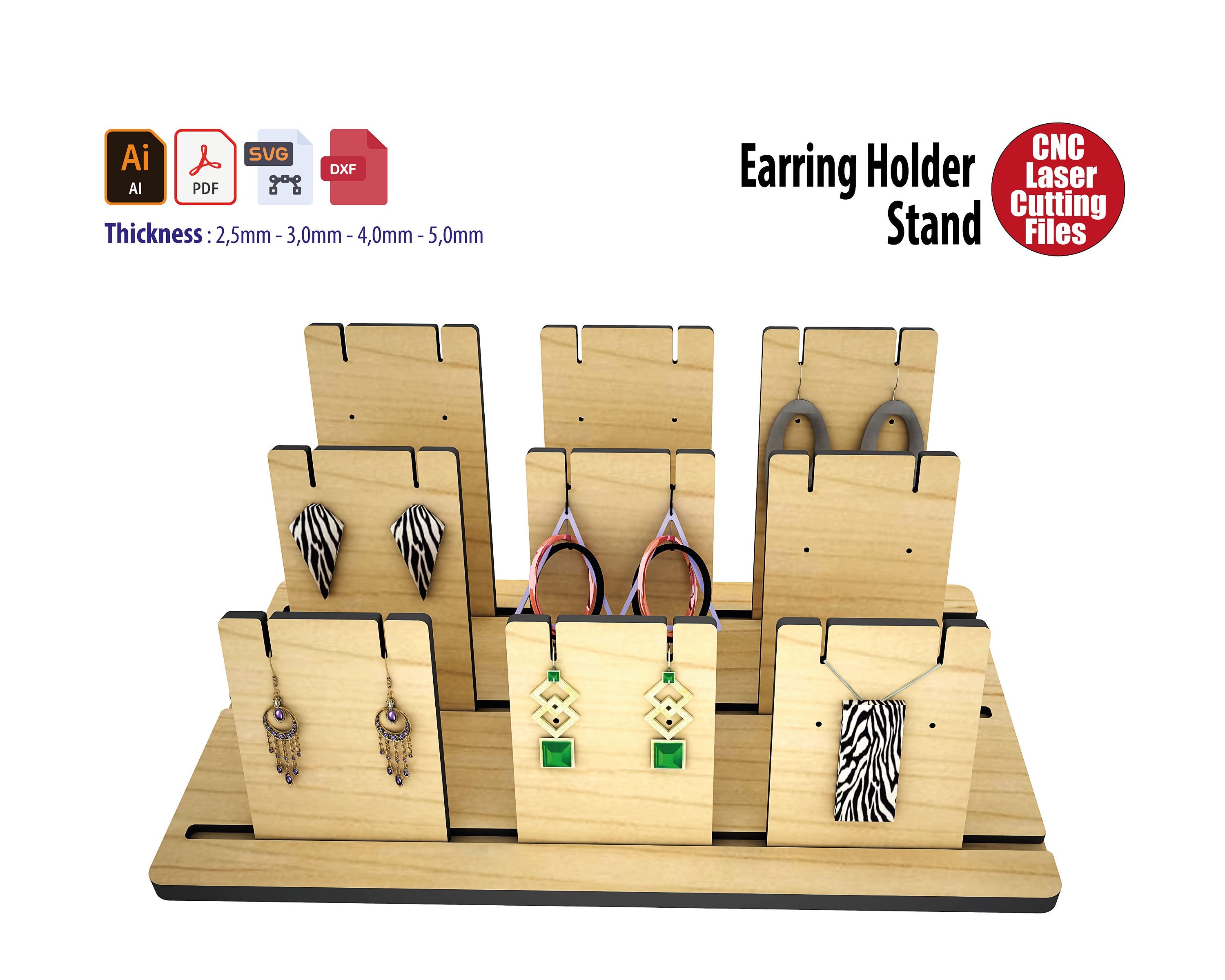 Earring Necklace Holder Display: Laser Cut Files (SVG, PDF, DXF, Ai) - Etsy