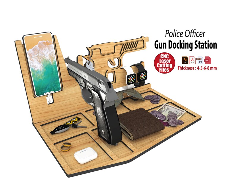 Police Officer Gun Docking Phone Charging Station Pad, Desk Organizer ...