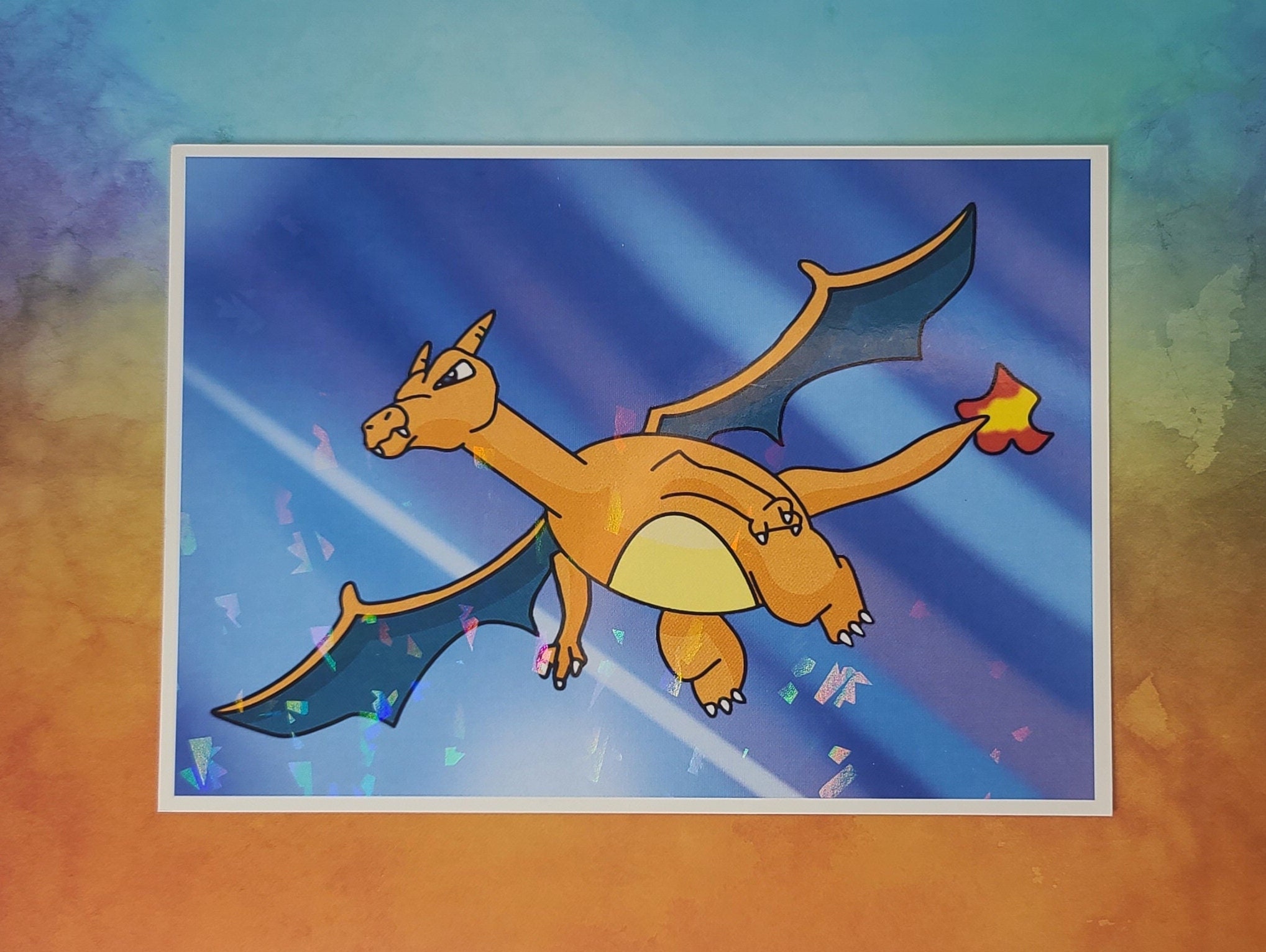 5x7 Charizard Holographic Fanart Print - Etsy