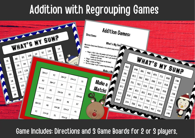 Addition Games: 2 and 3 Digit With Regrouping - Etsy