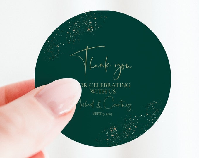 Greenery & Gold Wedding Stickers Emerald Green Labels, Custom Wedding ...