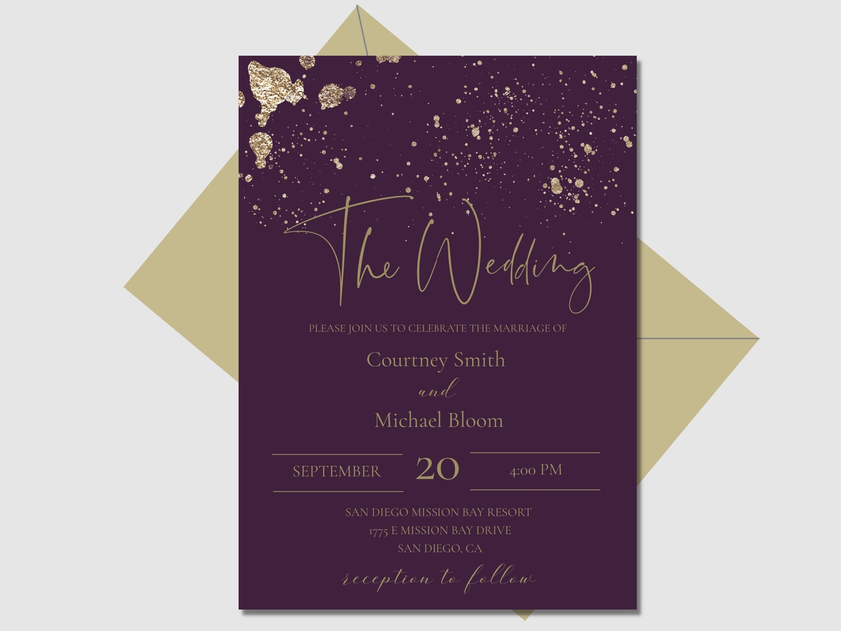 Dark Purple and Gold Wedding Invitation Set Deep Plum Wedding - Etsy