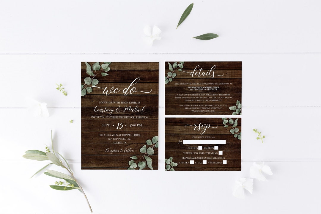 Rustic Dark Wooden Wedding Invitation, Rustic Wedding Invite Template ...