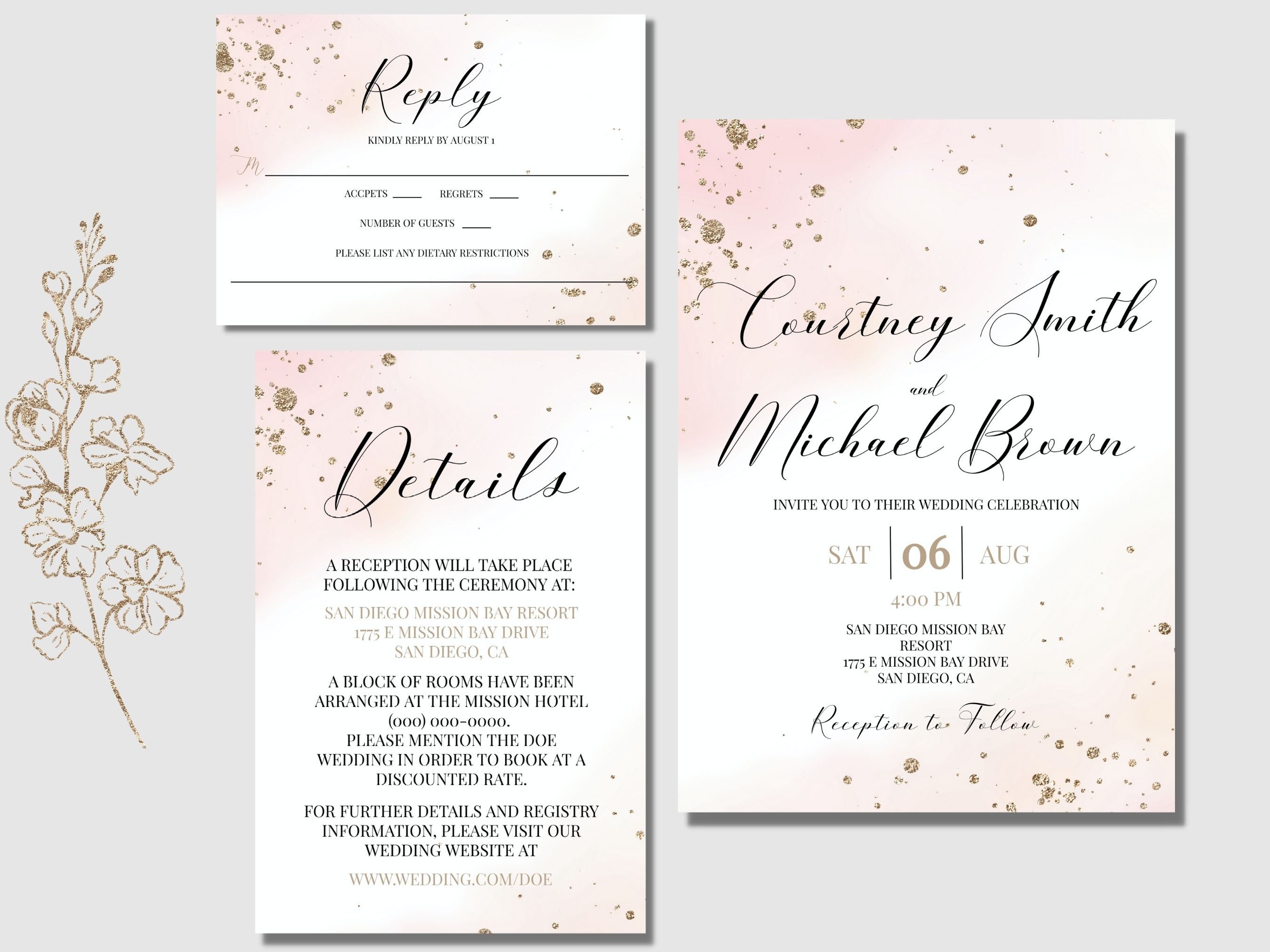 Blush and Gold Wedding Invitation Bundle Pink and Gold - Etsy