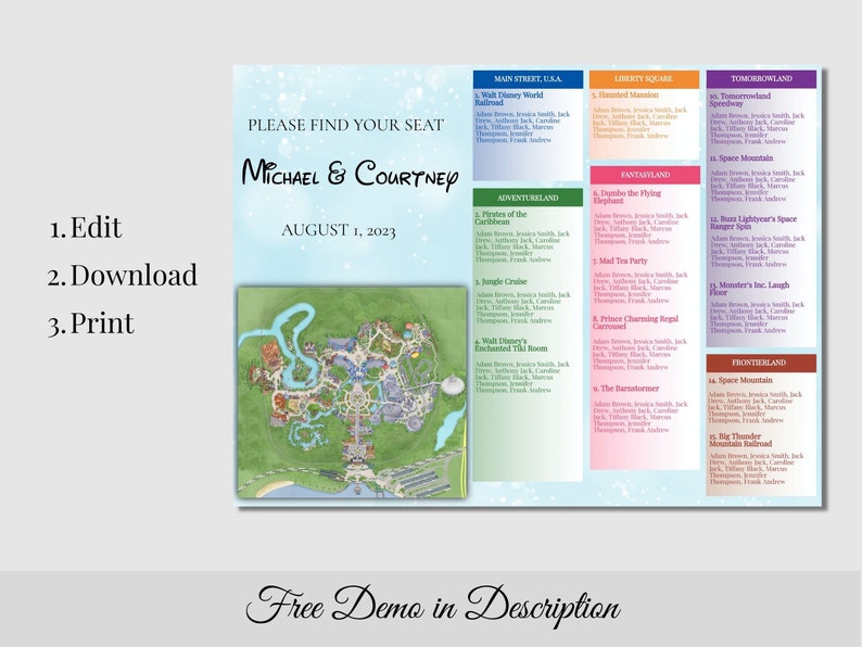 Magic Kingdom Park Map Seating Chart Template, Printable Wedding ...