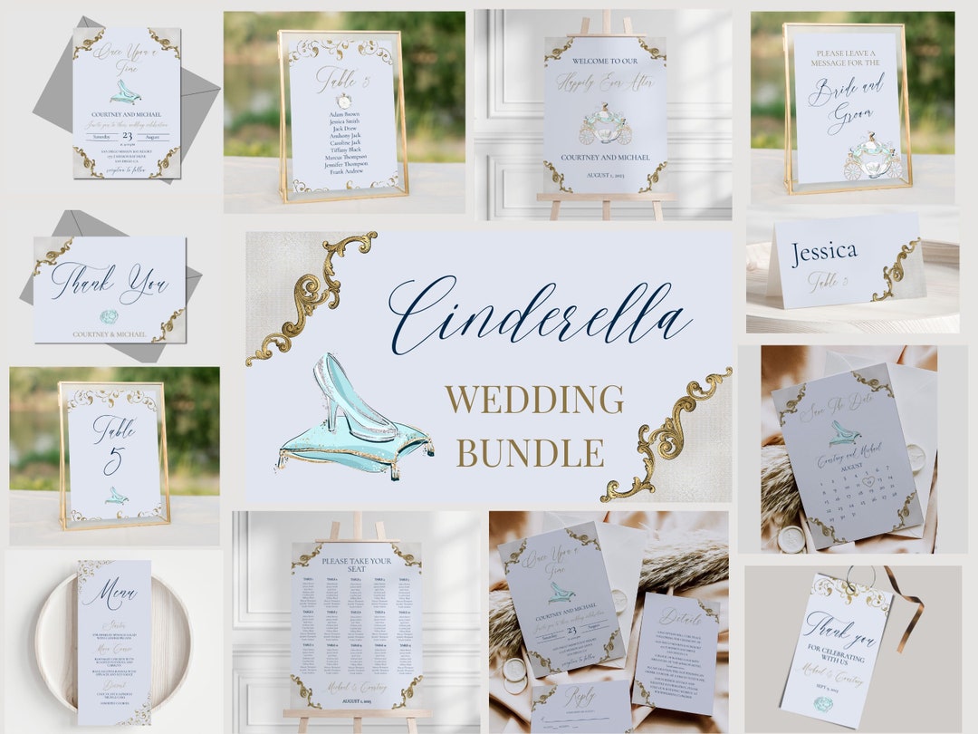 Cinderella Wedding Bundle, Printable Fairytale Wedding Invitation Set ...
