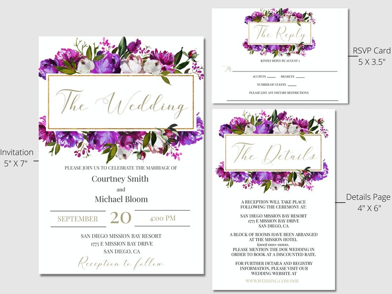 Purple and Pink Wedding Invitation Bright Purple Wedding - Etsy