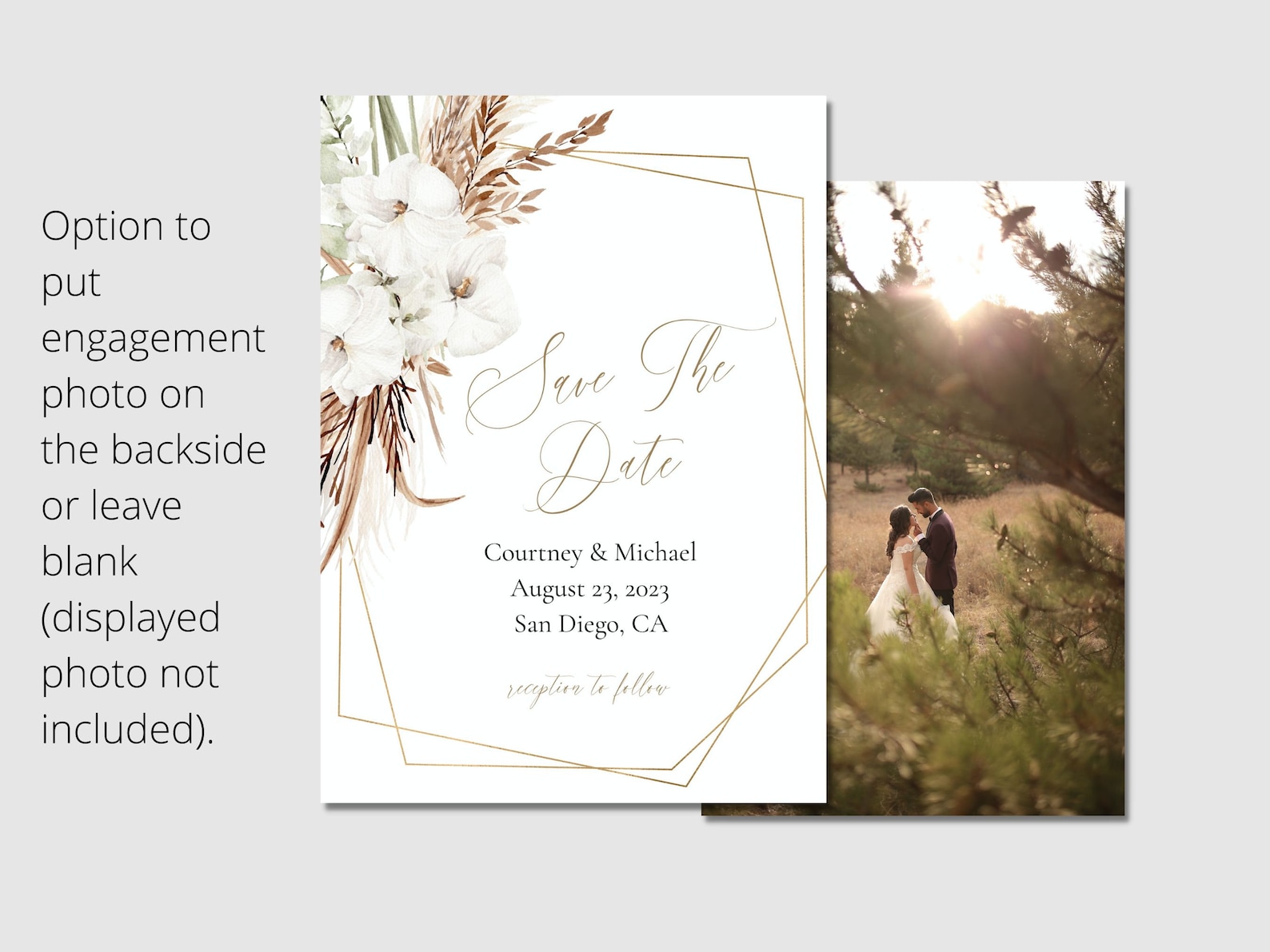 Boho Pampas Save the Date Template, White and Brown Bohemian Save the ...