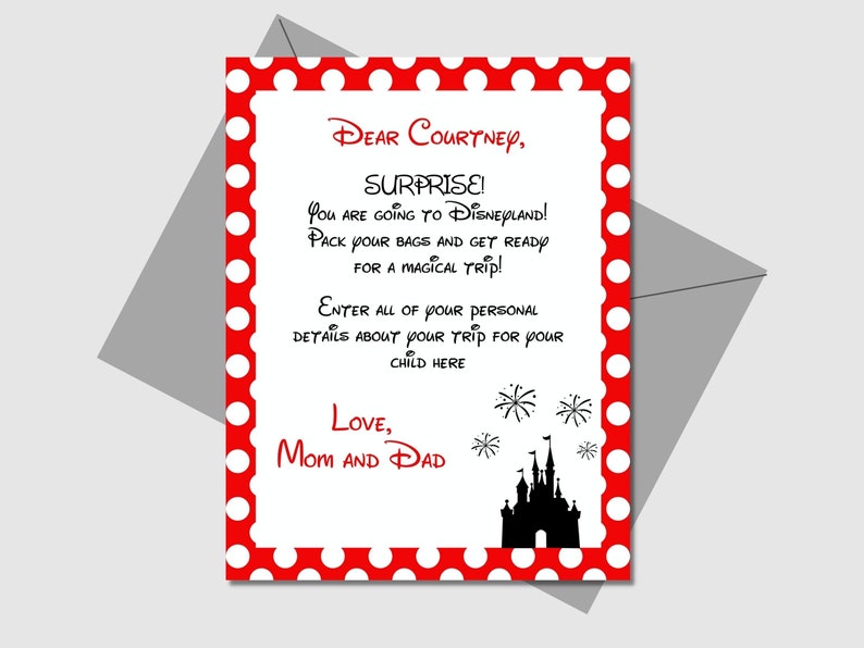 Theme Park Vacation Surprise Letter Template, Printable Vacation ...