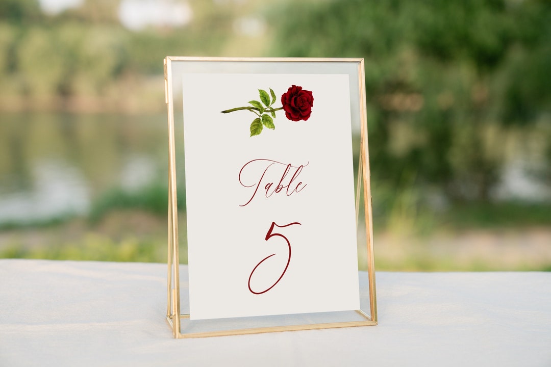 Beauty and the Beast Wedding Table Number, Red Rose Table Number ...