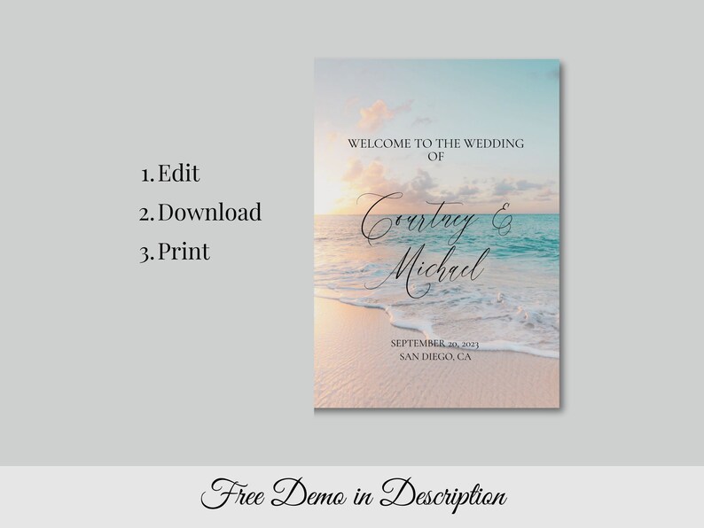Beach Wedding Program Template, 5.5X 8.5 Printable Coastal Wedding ...