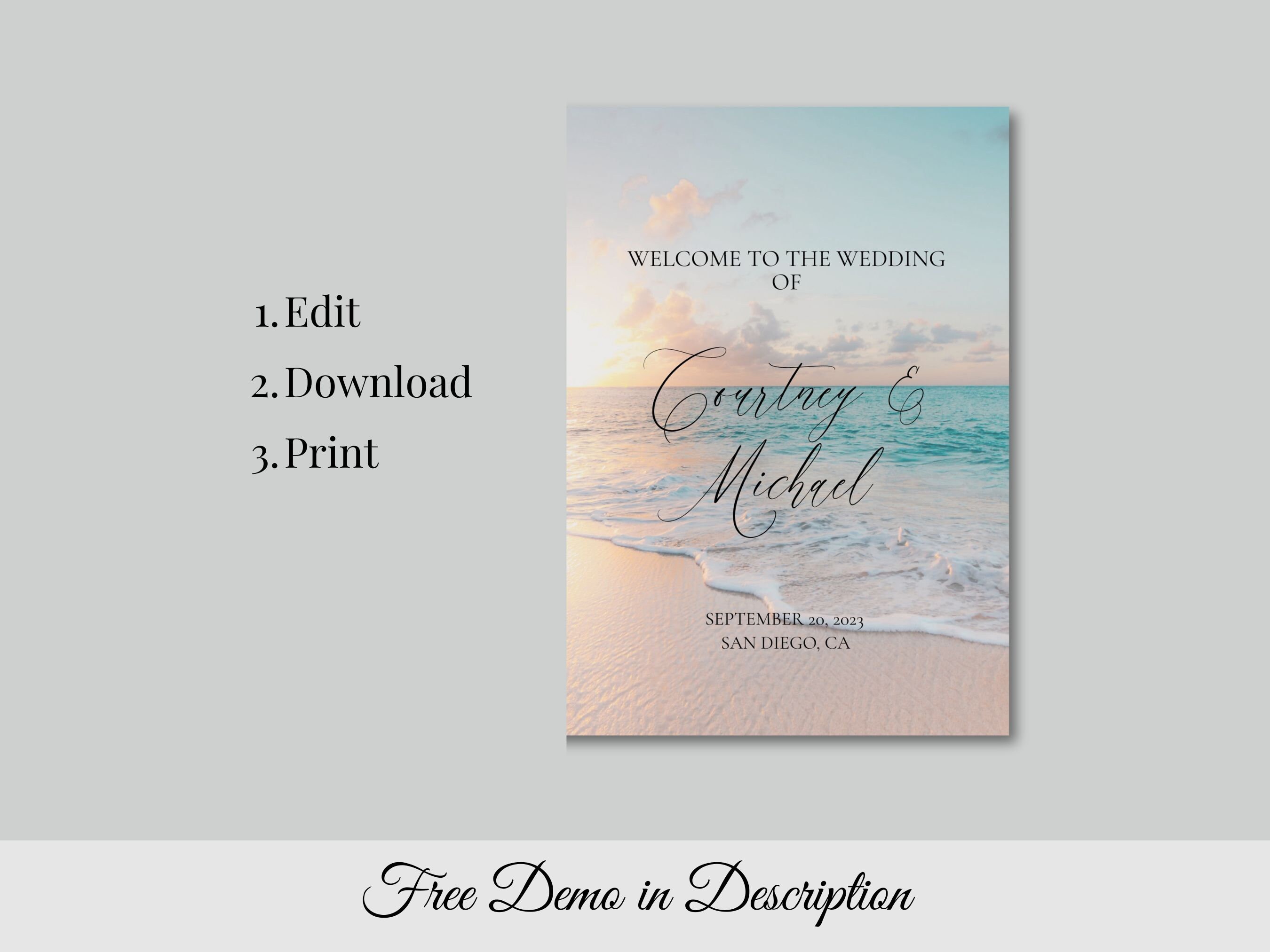 Beach Wedding Program Template, 5.5X 8.5 Printable Coastal Wedding Foldable Program, Destination ...
