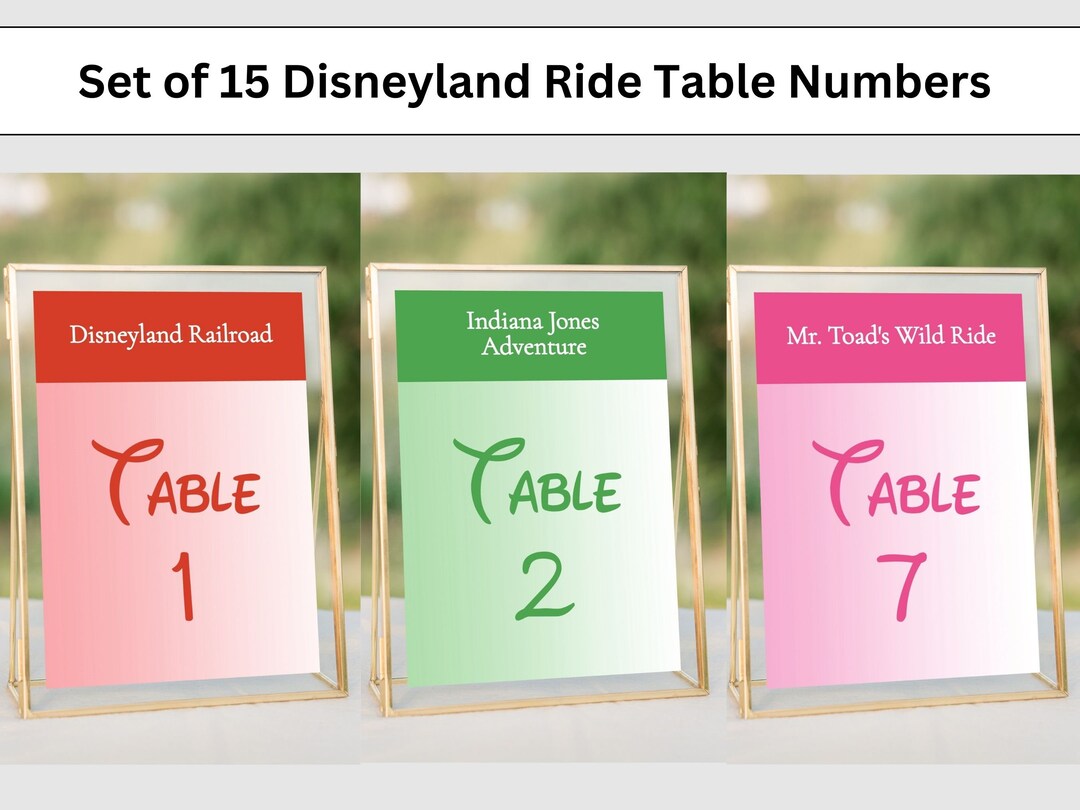 Set of 15 Disneyland Ride Table Numbers, Printable Ride Map Wedding ...