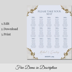 Cinderella Seating Chart Template, Printable Fairytale Wedding Sign ...