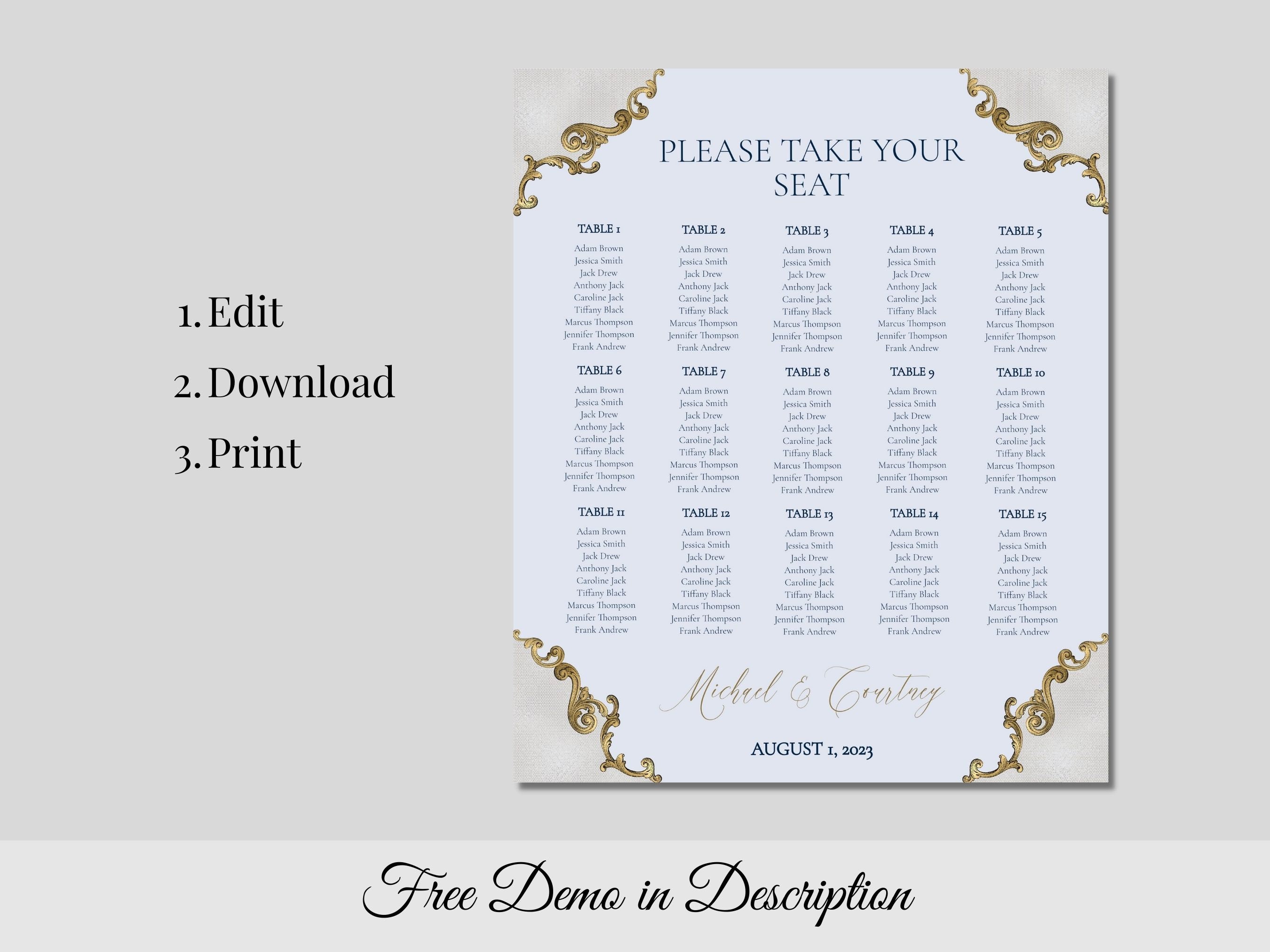 Cinderella Seating Chart Template, Printable Fairytale Wedding Sign ...