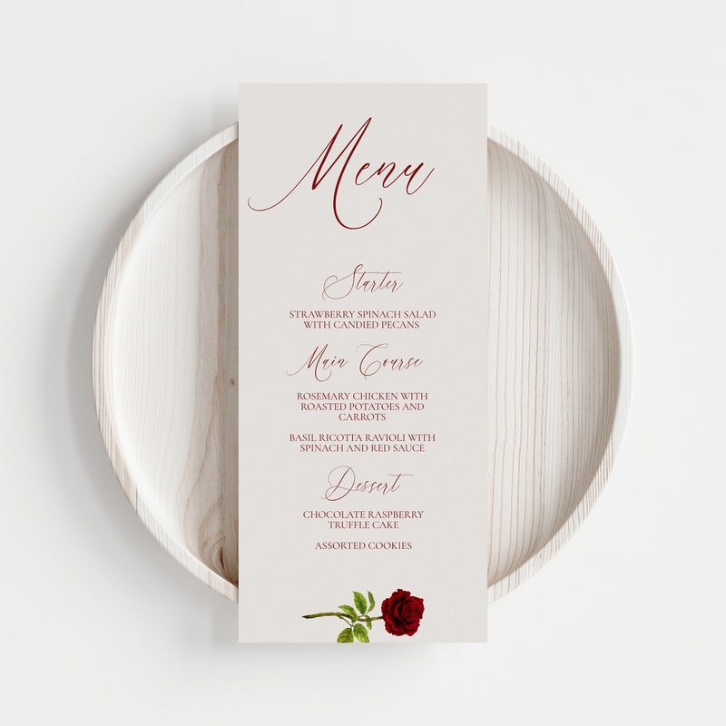 Red Rose Wedding Menu - Etsy