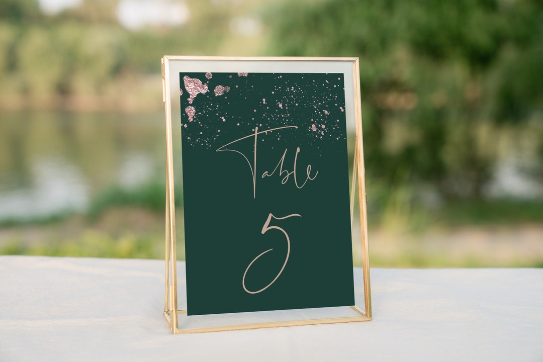 Emerald Green and Rose Gold Wedding Table Number Template, Printable ...