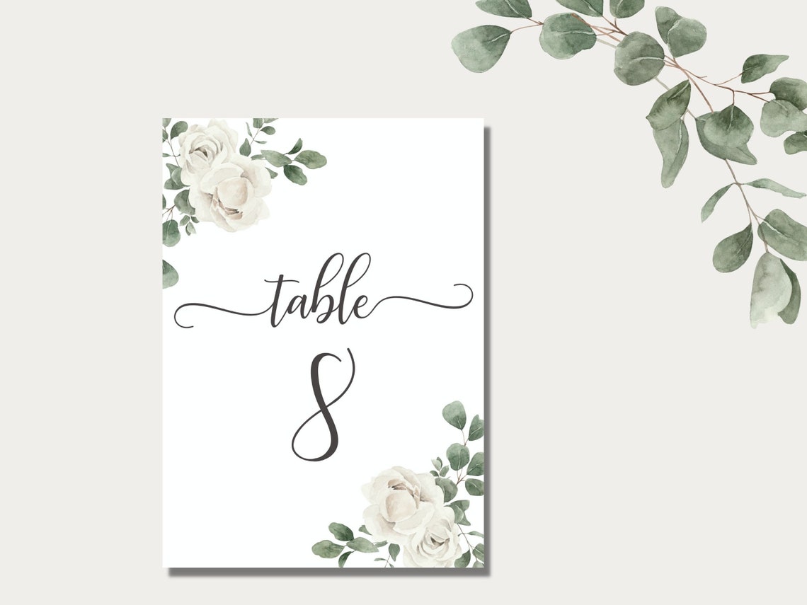 Simple Floral Table Number, Wedding Template, Greenery Wedding Table ...