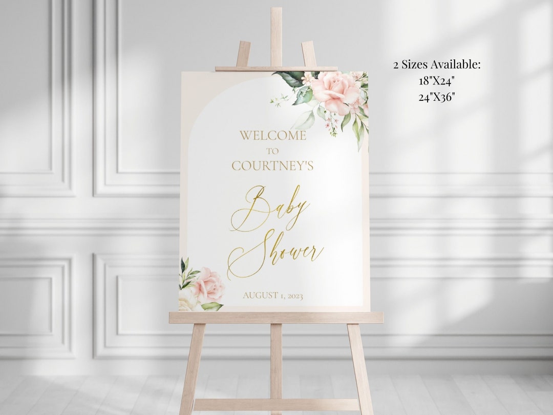 Blush Baby Shower Welcome Sign Template, Printable Pink and Gold ...