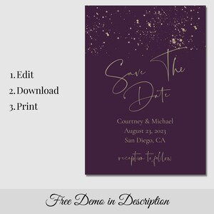 Deep Purple Save the Date Template, Dark Purple Wedding Save the Date ...