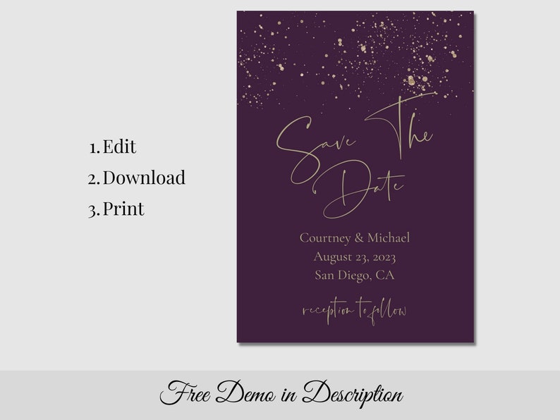 Deep Purple Save the Date Template, Dark Purple Wedding Save the Date ...