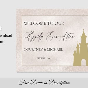Gold Glitter Castle Wedding Printable Welcome Sign, Fairytale Wedding ...