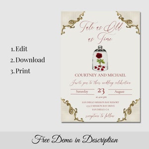 Beauty and the Beast Wedding Invitation Set, Printable Fairytale ...