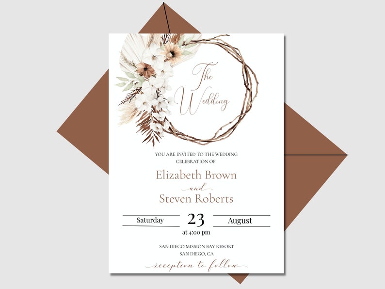 Boho Rust Wedding Invitation Bundle, Elegant Bohemian Wedding Invite ...