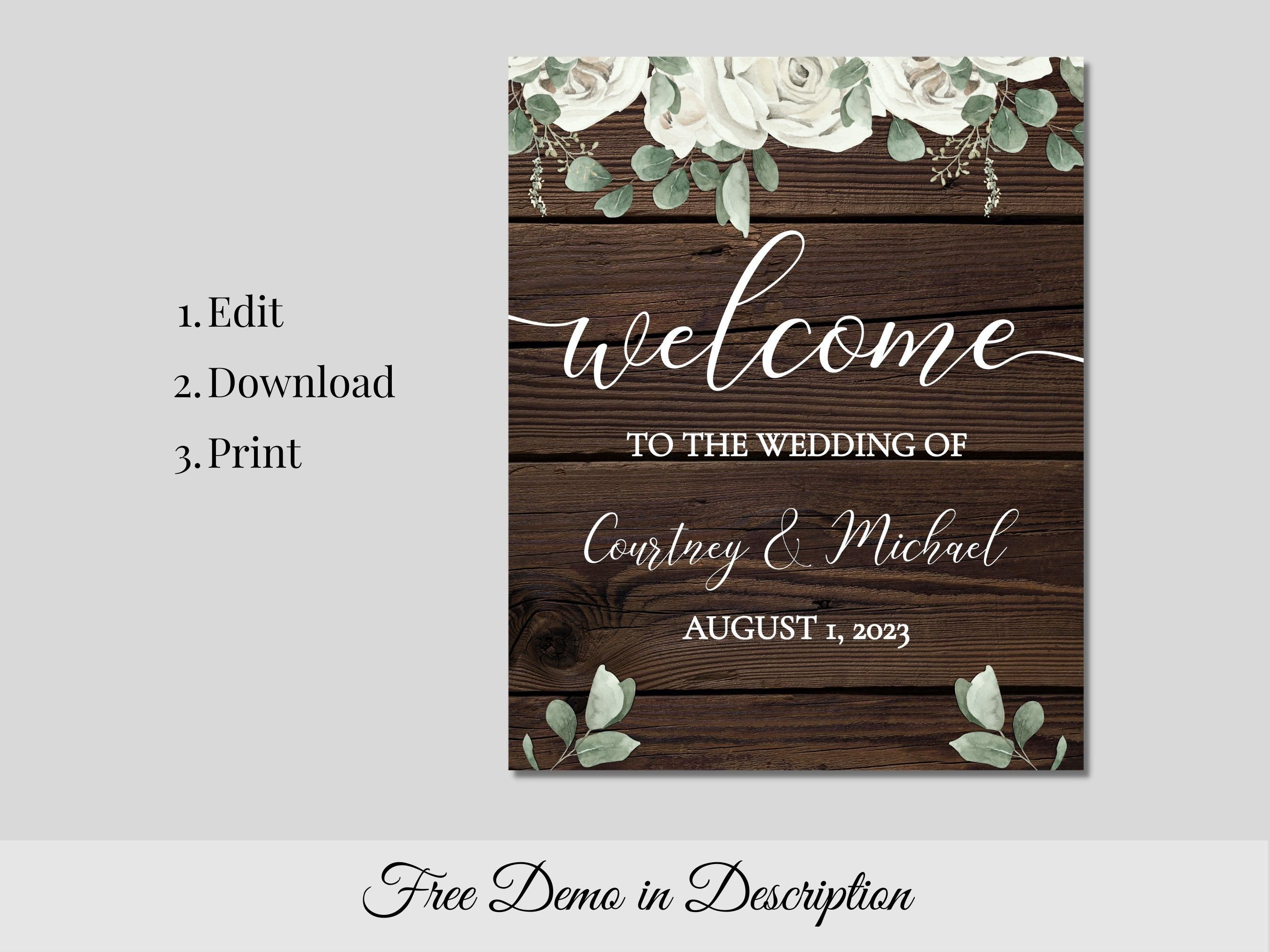 Rustic Dark Wooden Wedding Welcome Sign Template, Printable White ...