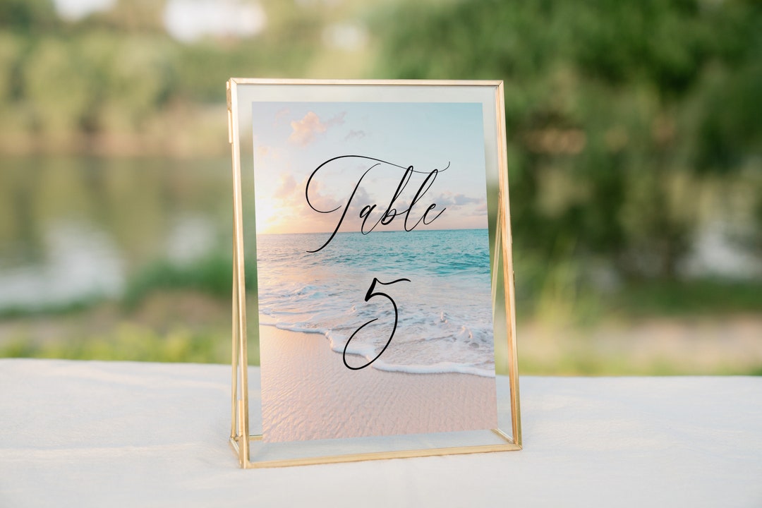 Beach Wedding Table Number Template, Printable Coastal Table Number ...